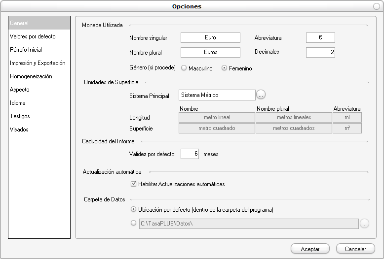 Opciones de Configuración